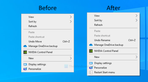 How to add Restart Start Menu to Context Menu on Desktop