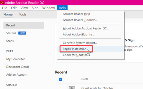 Fix Adobe Reader error 109 when opening, reading or saving PDF