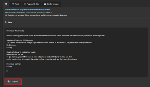 How to use new Search with a screenshot feature in Windows 10