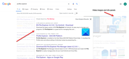 Clean up Google Search Results Page to display only organic links