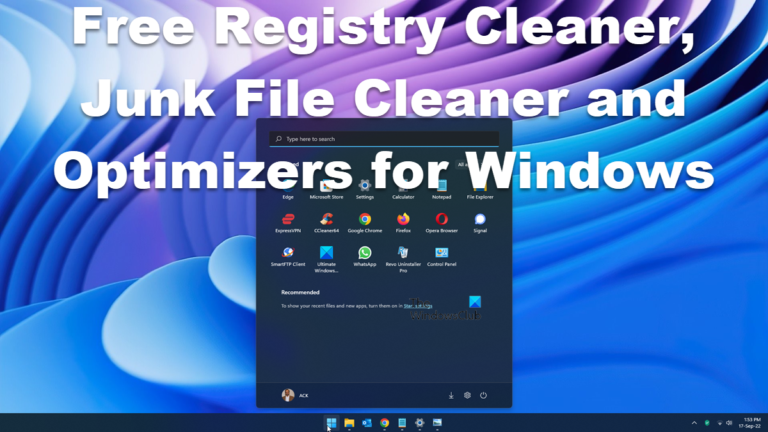 Free Registry Cleaner, Junk File Cleaner and Windows Optimizers