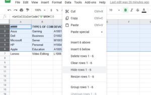 How to hide Rows and Columns in Google Sheets