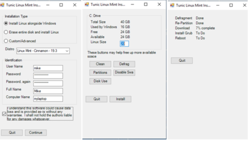 Install Linux over or alongside Windows using Tunic software