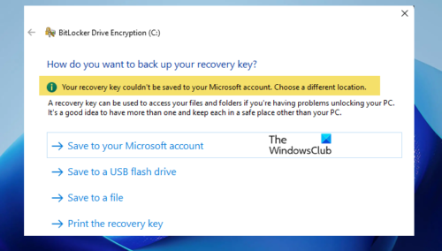 Your recovery key couldn't be saved to this location - BitLocker
