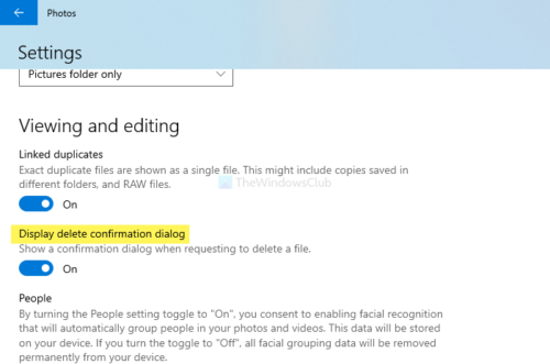 Enable Delete confirmation dialog box for Photos app in Windows 11
