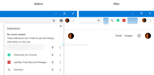 Remove Extensions button or Puzzle icon from Chrome toolbar