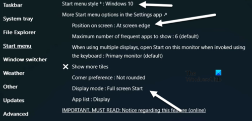 Enable Full screen Start Menu using REGEDIT or GPEDIT in Windows