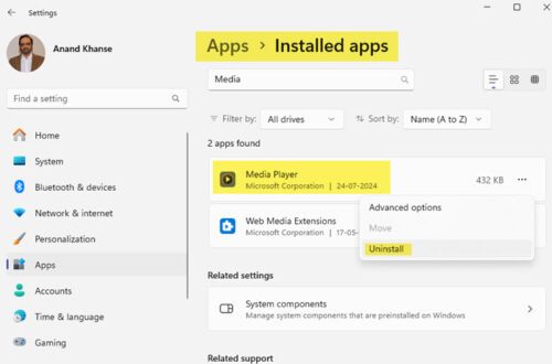 How to uninstall Media Player app from Windows 11/10