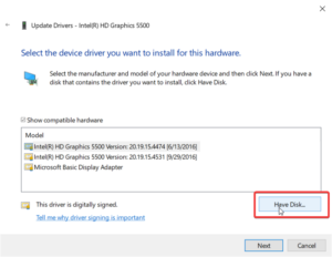 The driver being installed is not validated for this computer