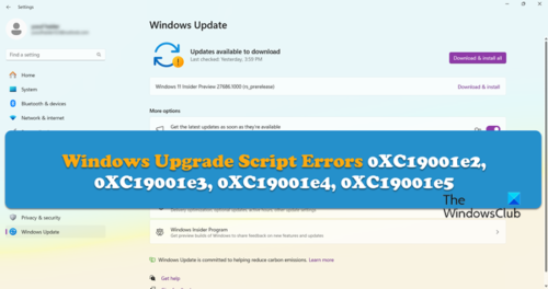 0xC19001e2, 0xC19001e3, 0xC19001e4, 0xC19001e5 Upgrade Errors
