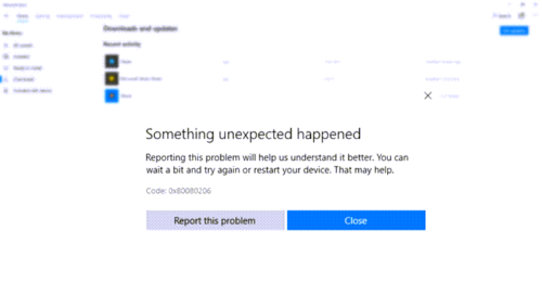 Error 0x80080206 when downloading Microsoft Store apps
