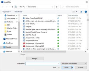 How to insert a Word document into another Word document