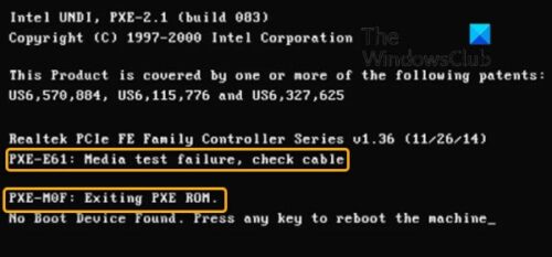 PXE-E61, Media test failure, check cable boot error on Windows 11