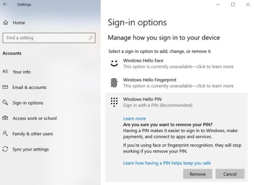 How to remove PIN in Windows 11 or Windows 10