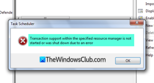 Transaction support within specified resource manager is not started