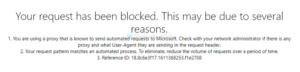 Your request has been blocked Microsoft website error message