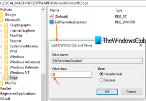 How to prevent changes to Favorites on Microsoft Edge in Windows
