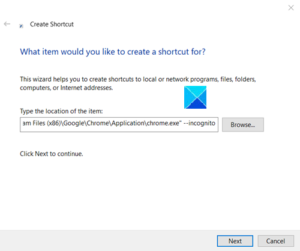 Create a shortcut to open Microsoft Edge in InPrivate mode