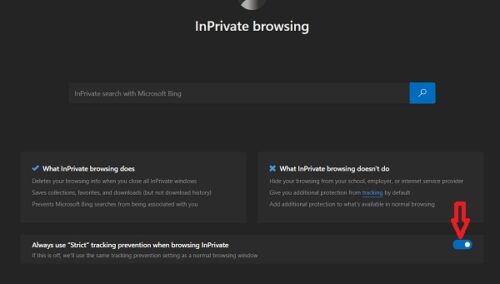 Always use Strict tracking prevention in Edge InPrivate