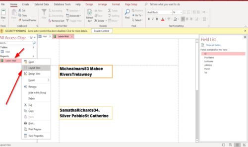 How to create Labels in Access?