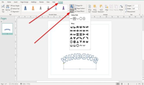 How to change the shape of WordArt Text tool in Publisher