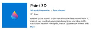 Paint 3D app not working or opening, Error 0x803F8001