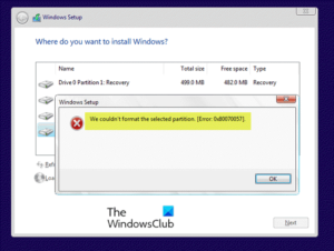 We couldn’t format the selected partition,- Error 0x80070057