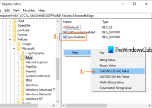 Disable sync for all User Profiles in Microsoft Edge using Registry