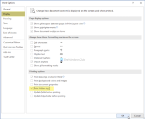 How to print hidden text in Word on Windows and Mac