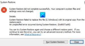 Error 0x80071a90, System Restore did not complete successfully