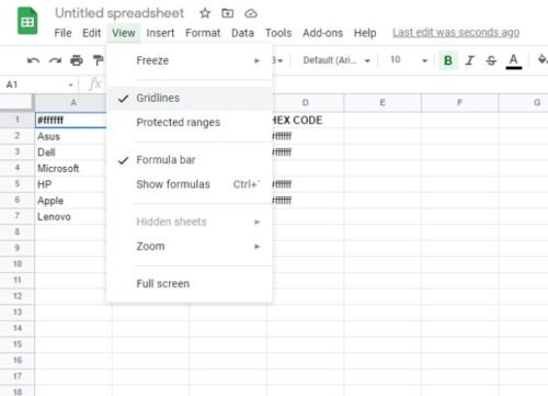 How to remove Gridlines from a Google Sheet document