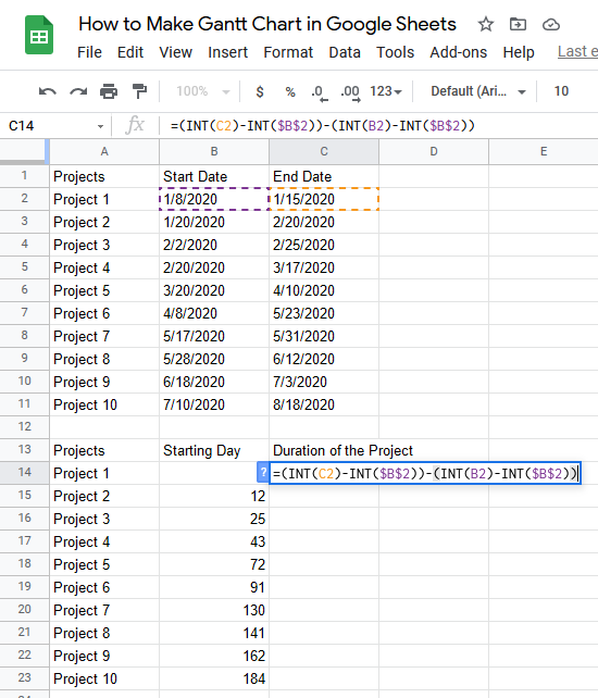 How to make a Gantt Chart in Google Sheets