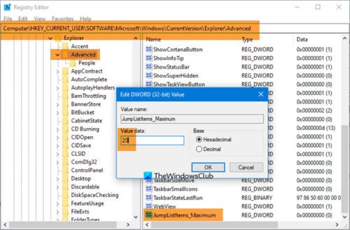 How to increase the number of Jump List items in Windows 11