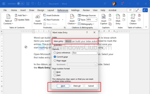 How to create an Index in Word