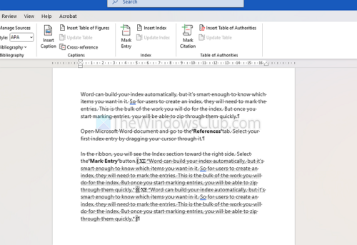 How to create an Index in Word