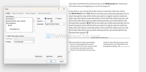 How to create an Index in Word