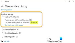 Error 0xc19001e1, Windows Update failed to install