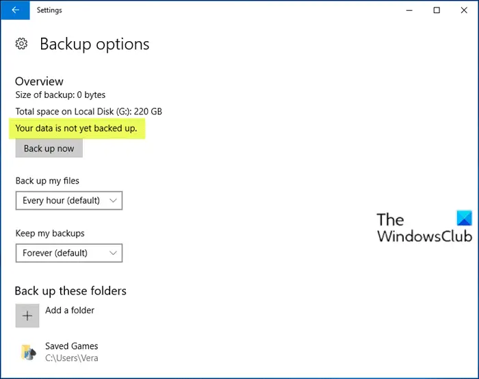 Your data is not yet backed up - File History on Windows 11 Your data is not yet backed up - File History on Windows 11