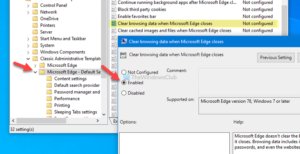How to automatically delete Microsoft Edge browsing history on exit