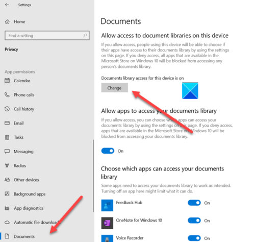 Disable apps from having Documents Library access in Windows 11