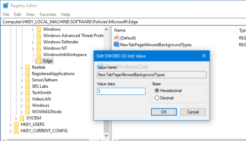 How to disable Image Background types for Edge New Tab page