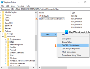 Disable Guest Mode in Microsoft Edge using Windows Registry