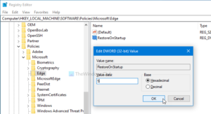 How to disable Restore Pages notification in Edge browser