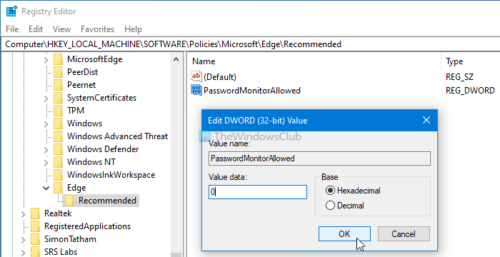 Turn On or Off Password Monitor in Edge with Registry or Group Policy