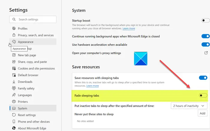 How to disable Fade Sleeping Tabs in Microsoft Edge How to disable Fade Sleeping Tabs in Microsoft Edge