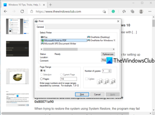 Enable System Print Dialog in Microsoft Edge in Windows 11/10