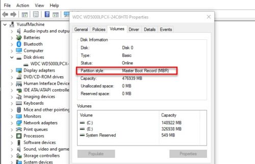 How to check if a Disk uses GPT or MBR Partition in Windows 11