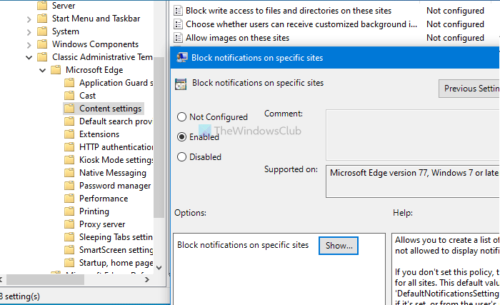 Turn off Edge Notifications in Windows 11 with GPEDIT or REGEDIT