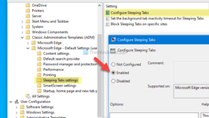 Turn on or off Sleeping Tabs in Edge using Registry or Group Policy