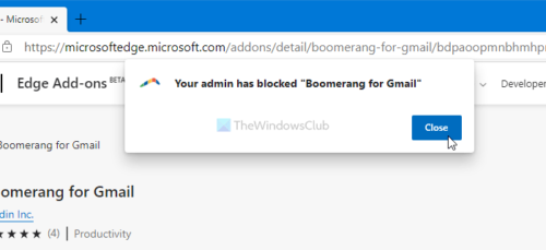 Your admin has blocked Extension Edge message